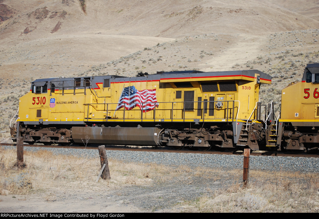 UP 5310 is DPU on UP east bound down Burnt River Canyon